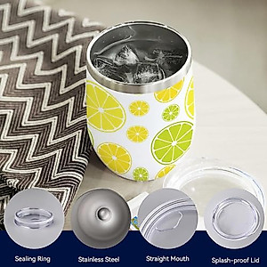 silichee 20 Oz Stainless Steel Wine Tumbler with Lid Pattern Lemons White Background Insulated Tumblers Vacuum Coffee Mugs for Hot and Cold Drinks,Coffee,Wine