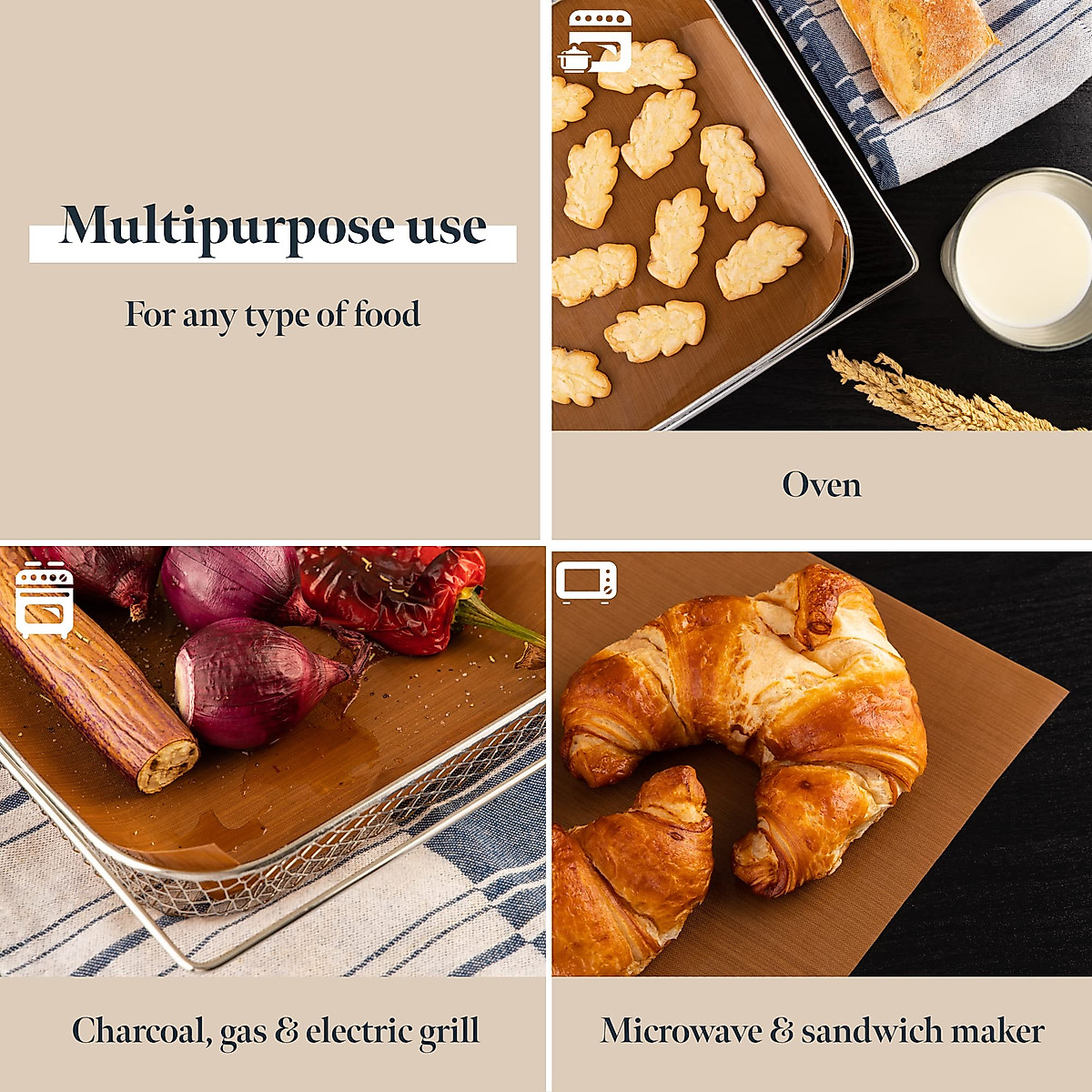 GOURMEO Heat Resistant Baking Paper Roll - Set of 2-15.7 x 90 in Reusable & Nonstick Teflon Mat Sheets - Dishwasher Friendly & Greaseproof Sheet Liners