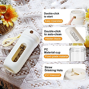 Portable Blender Personal Juicer, 16 Oz Personal Size Blender for Shakes and Smoothies with 10 Blades, USB Rechargeable Mini Small Smoothie Blender Bottles for Home, Travel, Picnic, Office, Gym