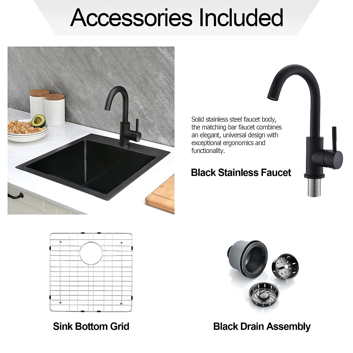 16 Inch Black Bar Sink with Faucet, 16 x 18 x 10 Inch Drop In Black Kitchen Bar Sink Gunmetal Topmount Small Kitchen Sink 16 Gauge Stainless Steel Single Bowl Sink Bar Prep Sink Outdoor Sink