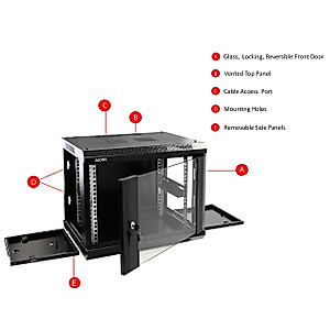 AEONS 9U Professional Wall Mount Network Server Cabinet Enclosure 19-Inch Server Network Rack 16-Inches Deep Black