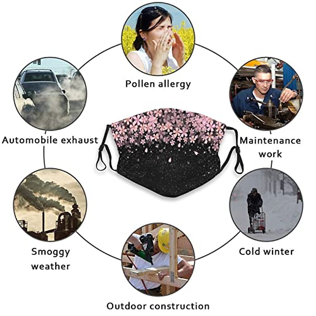 Fish Fashion Face mask,Abstract Sketchy Marine Life enlighten Illustration Line,Dust Washable Reusable Filter and Reusable Mouth Warm Windproof polyester Face for women men,Black White Grey