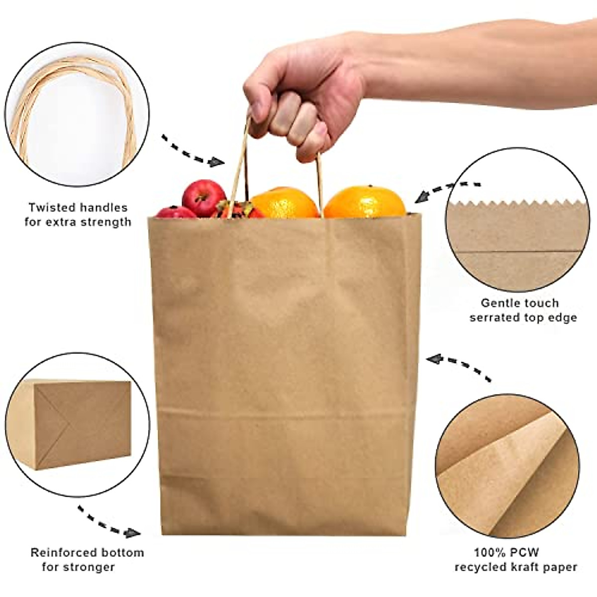 Brown Paper Bags 8x4.25x10.5 100Pcs Gift Bags Medium Size Paper Bags with Handles, Kraft Bags Bulk, Paper Shopping Bags, Gift Bags, Retail Bags, Paper Bags for Wedding Christmas Valentine Birthday Business