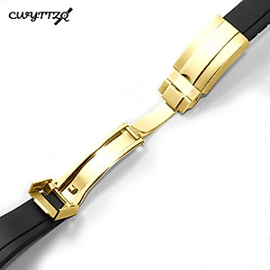 CWYTTZQ 20mm rubber watch strap for Rolex men's watch accessories black and green water ghost outdoor sports silicone strap wristband watchbands (Black gold buckle)