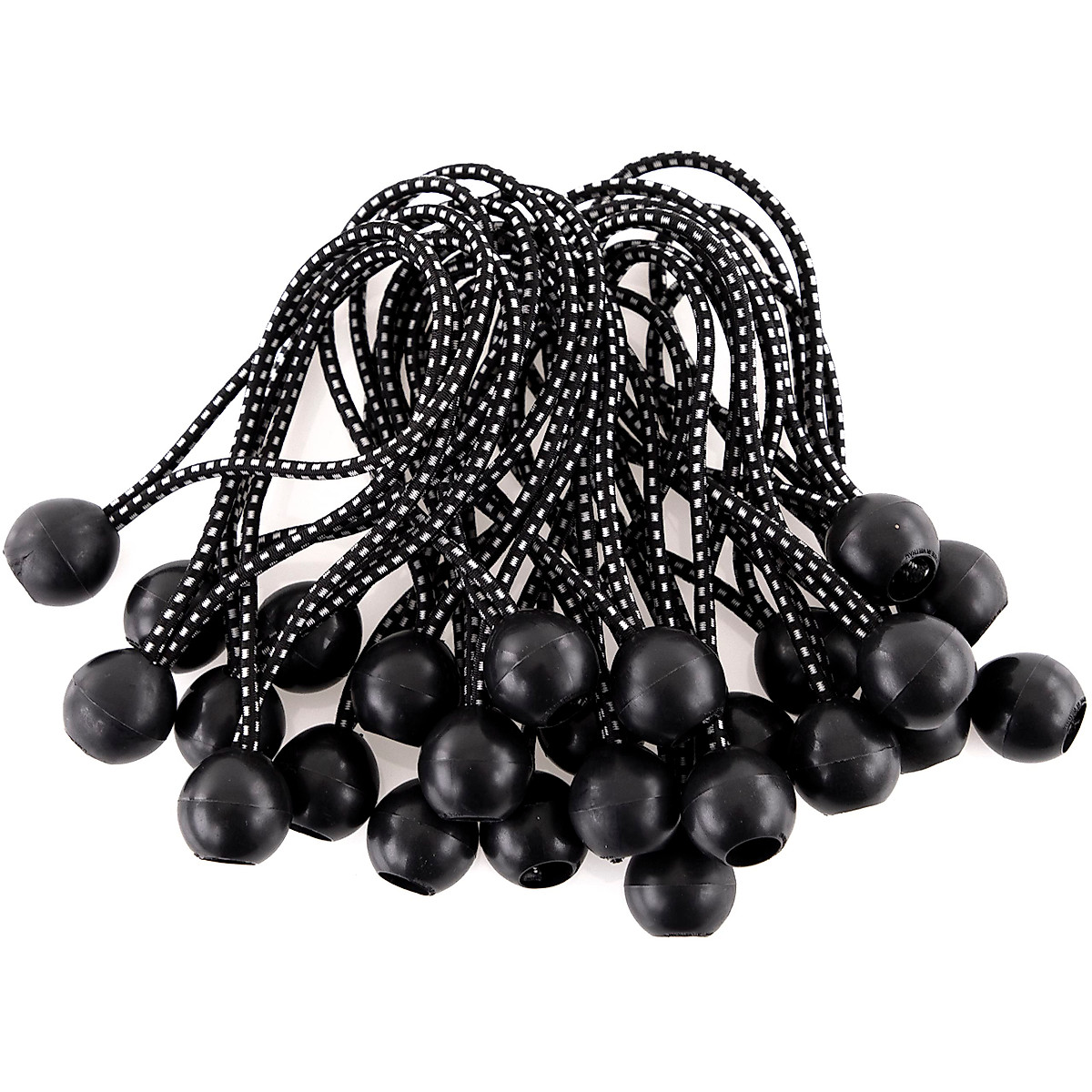 Kotap BB-6B Ball Bungee Cord, Heavy-Duty & Versatile, Indoor & Outdoor, Tarp Tie-Down, Organize & Secure, 6-Inch, Black, 25 Pack