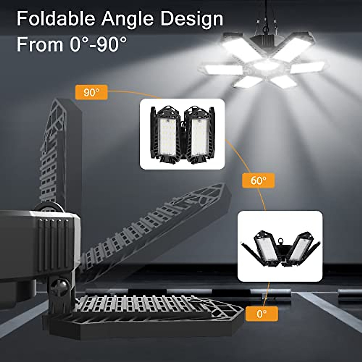 LED Garage Light with 6 Adjustable Panels, 16000 LM Plug in Linkable LED Shop Light, 160W 6500K Deformable Garage Lights Ceiling Led Light Fixtures with Built-in ON/Off Switch(1 Pack)