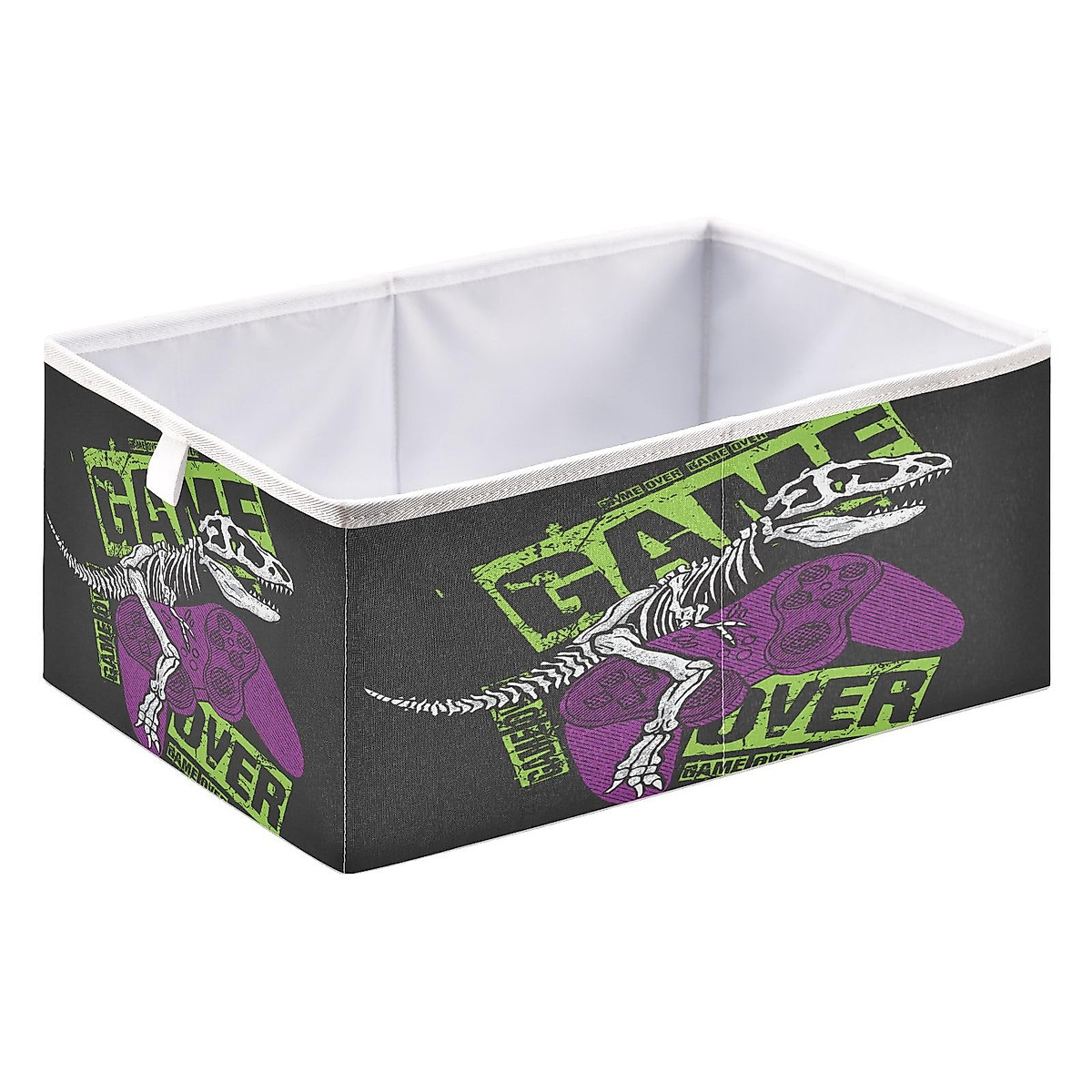 QUGRL Dinosaur Skeleton Video Game Storage Bins Organizer Joysticks Gamepad Slogan Foldable Clothes Storage Basket Box for Shelves Closet Cabinet Office Dorm Bedroom 15.75 x 10.63 x 6.96 in