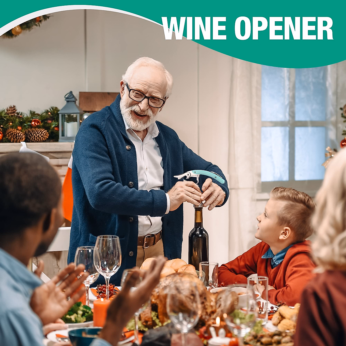 HAUSHOF 2PC Multifunctional Can Opener Set, Can Opener Manual with Comfortable Grip and Sharp Blade, Built in Bottle Opener, Wine Opener