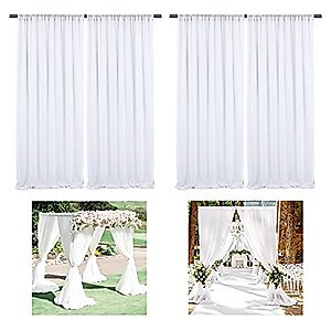 2 Pack White Wedding Backdrop Curtain 10ft by 10ft, Wrinkle-Free Chiffon Fabric Drape 4 Panels 5ft x 10ft Transparency Backdrop Drapes for Wedding Arch Bridal Shower Party Decoration