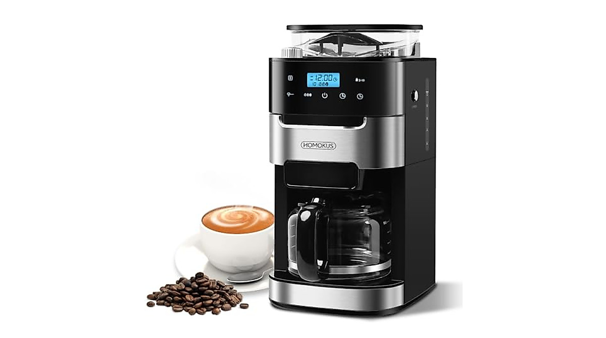 HOMOKUS 10-Cup Coffee Maker with Grinder & Touch Screen