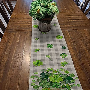 ARKENY St Patricks Day Lucky Green Shamrock Table Runner 72 Inches, Vase Buffalo Plaid Spring Seasonal Holiday Decor for Dining Table Indoor Home Farmhouse Tabletop Decoration AT387