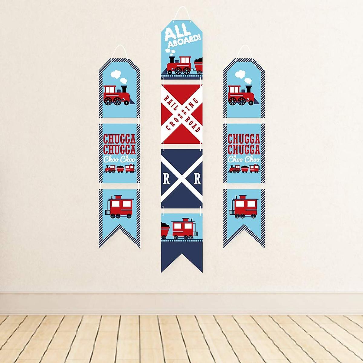 Big Dot of Happiness Railroad Party Crossing - Hanging Vertical Paper Door Banners - Steam Train Birthday Party or Baby Shower Wall Decoration Kit - Indoor Door Decor