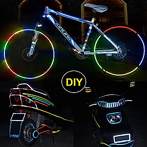 Reflective Tape Outdoor Safety Warning Lighting Sticker Waterproof Bike Reflector Tape for Car, Bicycle, Motorcycle Rim Self-Adhesive DIY Decoration (6 Colors-Blue Red Green White Yellow Black+orange)