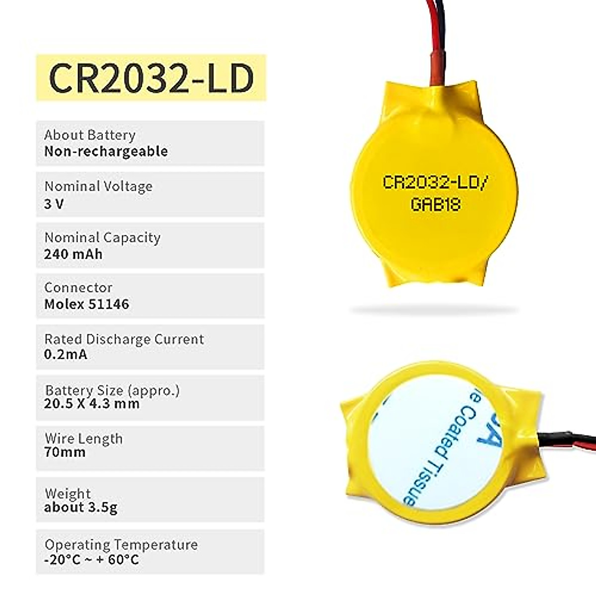 EEMB 10PACK 3V CR2032 CMOS Battery with Wire Leads and MOLEX Connector Computer Replacement Battery for Alienware R1 M18 Area-51 M9700