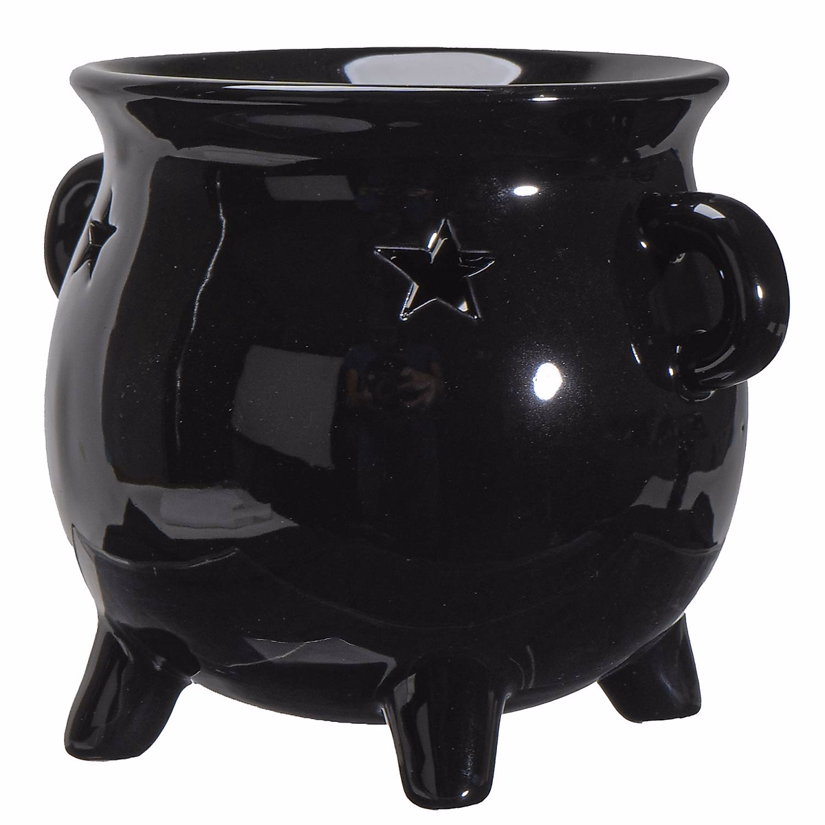 SUMMIT COLLECTION Ceramic Black Witch's Cauldron Tealight Candle Holder Oil Burner 4.75 Inches Tall Essential Oil Incense Aroma Diffuser Home Decor