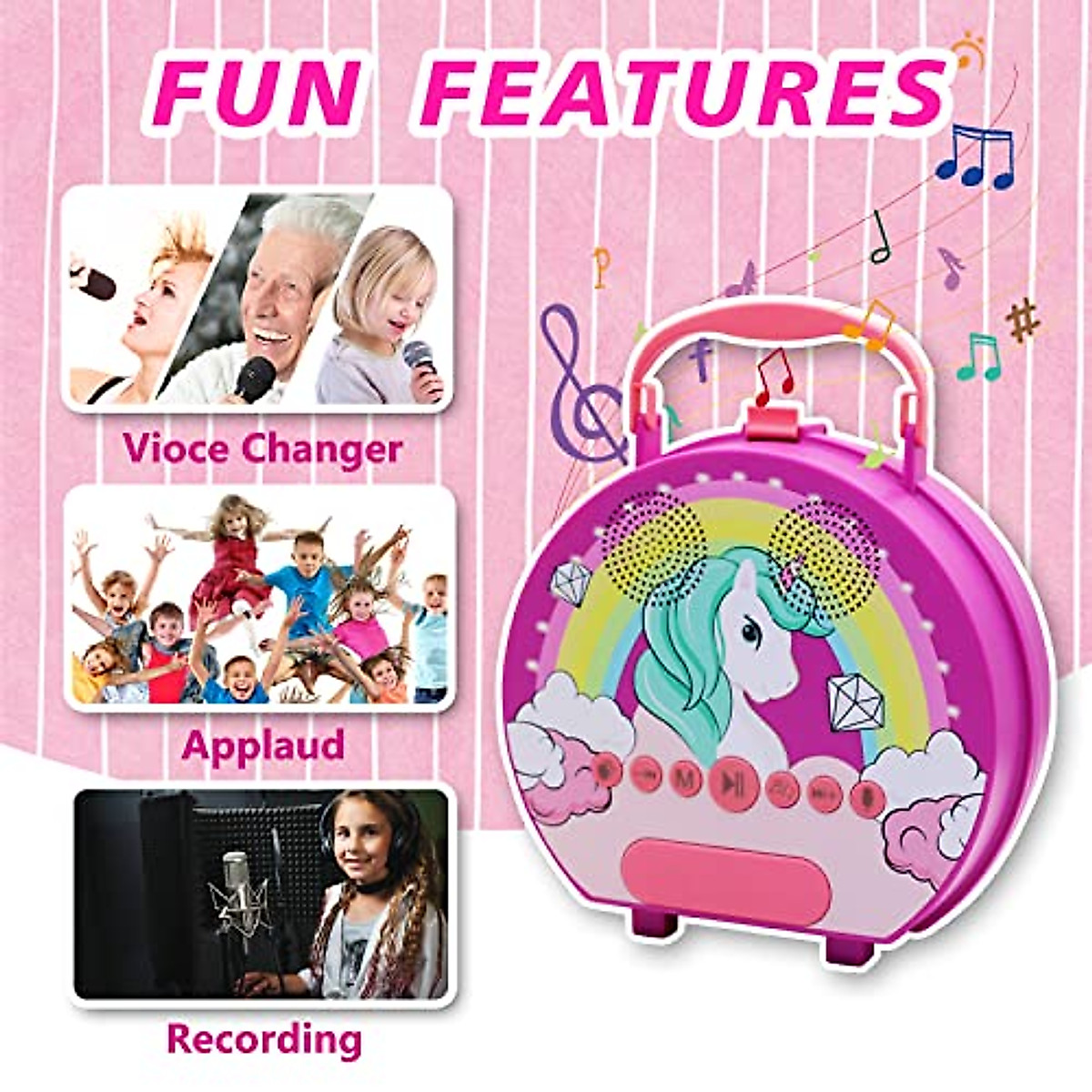 Kids Karaoke Machine for Girls Boys with 2 Microphones Toddler Singing Bluetooth Toys Children Karaoke Singing Machine Recording Voice Changing Speaker for Party Age 3-12