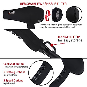 Professional Salon Grade Hair Dryer 1875W, Powerful Fast Drying Pro Negative Ionic & Infrared Blow Dryer, Low Noise Blow Dryer with Diffuser, Concentrator, Comb, 2 Speed & 3 Heat Settings