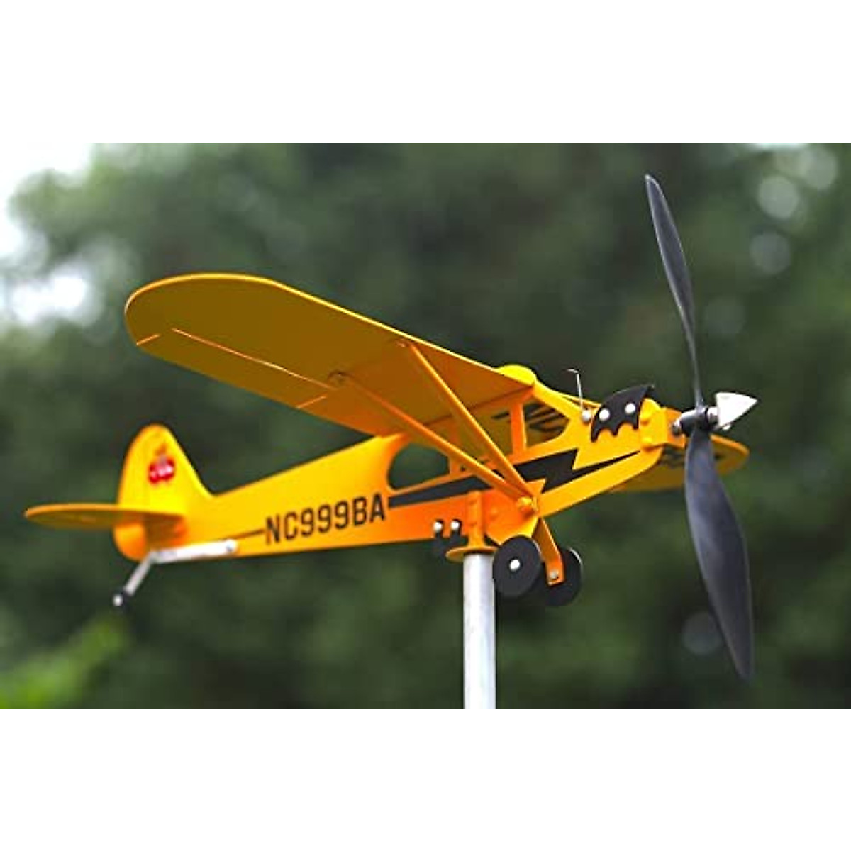 Thyggzjbs Piper J3 Cub Airplane Weathervane,3D Unique and Magical Metal Windmill Outdoor Wind Sculpture Kinetic Sculpture for Yard/Garden/Decor Decoration,Gifts for Flight Lovers