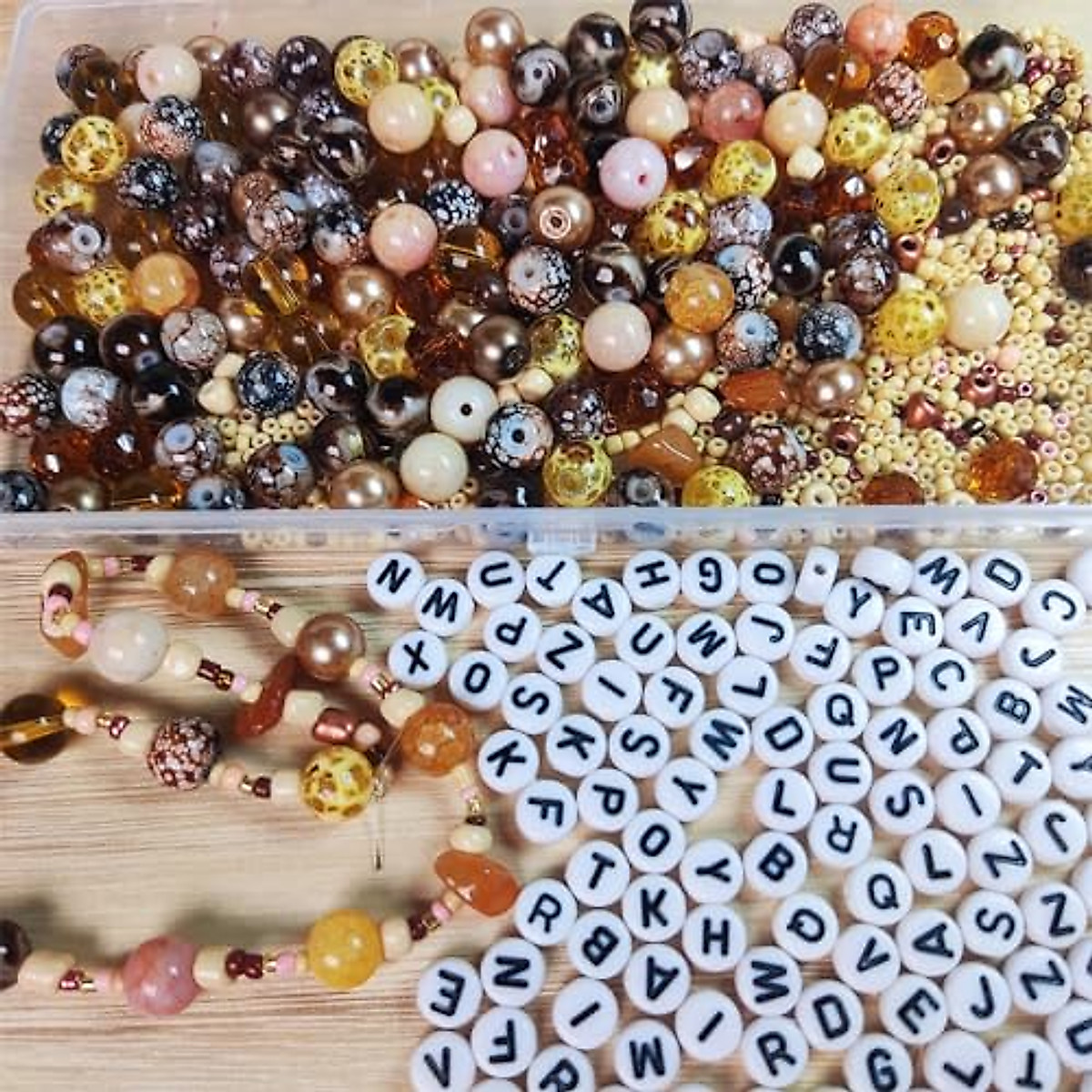 750 Pcs Glass Beads for Bracelets with 200 Acrylic Letters,Mixed Craft Beads Jewelry Making Kit, Glass Beads Bracelet Making Kit, 8mm Round Cystal Beads with Seed Beads for DIY Working