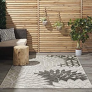 Nourison Aloha Indoor/Outdoor Floral Silver Grey 6' x 9' Area Rug, (6' x 9')