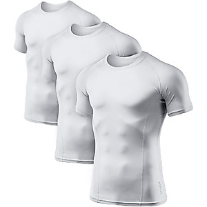 ATHLIO Men's Cool Dry Short Sleeve Compression Shirts, Sports Baselayer T-Shirts Tops, Athletic Workout Shirt, 3pack Tops White/White/White, Medium