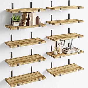 Fixwal 10 Pack Floating Shelves for Wall, Rustic Wood Wall Shelves for Bedroom, Kitchen, Bathroom Decor, Book Shelves for Living Room