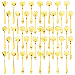 40 PCS Flower Dessert Spoons, Stainless Steel Sugar Stirring Coffee Spoons, Small Tea Spoons Cafe Spoons, Golden Cute Coffee Teaspoon Mini Tableware in 8 Styles