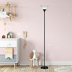 LIGHTACCENTS Black Metal Floor Lamp with Opal White Cone Shade. Model 6113-21 Standing Pole Torch Floor Lamp Torchiere Super Bright Floor Lamp (Black Finish)
