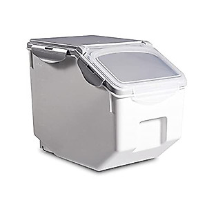 ACGrade Rice Container, Rice Dispenser Container, Clamshell Rice Container, 10kg/15kg Rice Container, Kitchen Container Barrel, Rice Storage Container Plastic, for Whole Grains, Gray, 10.6x13x9in