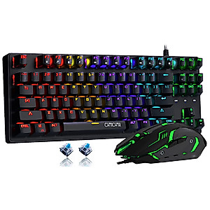 Mechanical Gaming Keyboard and Mouse Combo-CHONCHOW TKL 87 Keys Blue Switche RGB Rainbow Backlit Keyboard 3200DPI Mice with 6 Button Value Combo for PS4 Xbox Laptop Windows PC Gamer