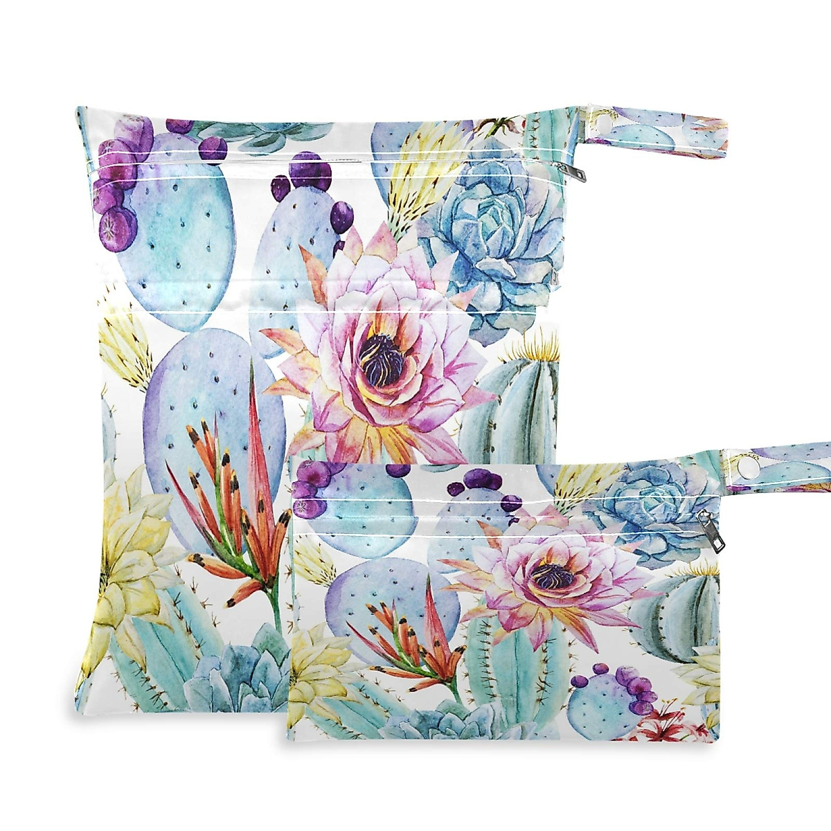 AUUXVA Tropical Succulent Cactus Floral Wet Dry Bag Set Waterproof Reusable Baby Diaper Bags Organizer with Two Zippered Pockets for Travel Beach Swimming Swimsuit Wet Clothes 2 Pack