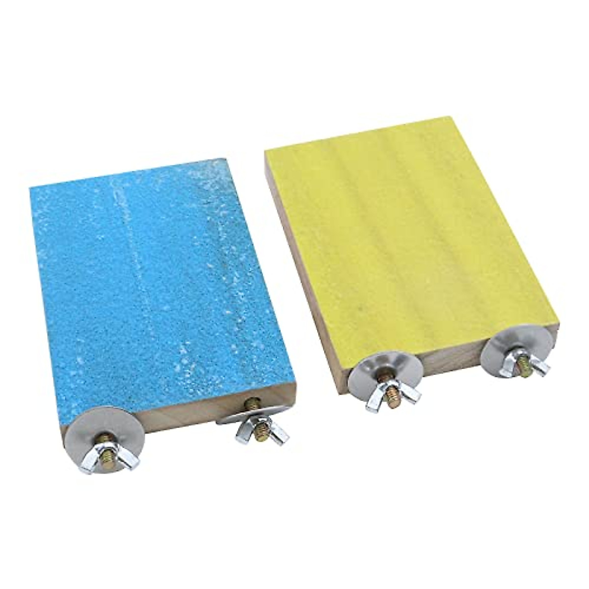 T Tulead 2PCS Wood Bird Perch Stand Platform Cage Accessories Multifunctional Parakeet Parrot Perch Stand (Blue,Yellow)