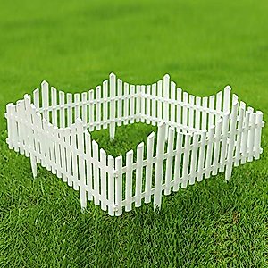 Sungmor Plastic White Edging Garden Picket Fence - Grass Lawn Flowerbed Plant Borders - Decorative Landscape Path Panels - 13in Tall, Pack of 4 (Overall Length 8 ft) - Lightweight & Easy Installation