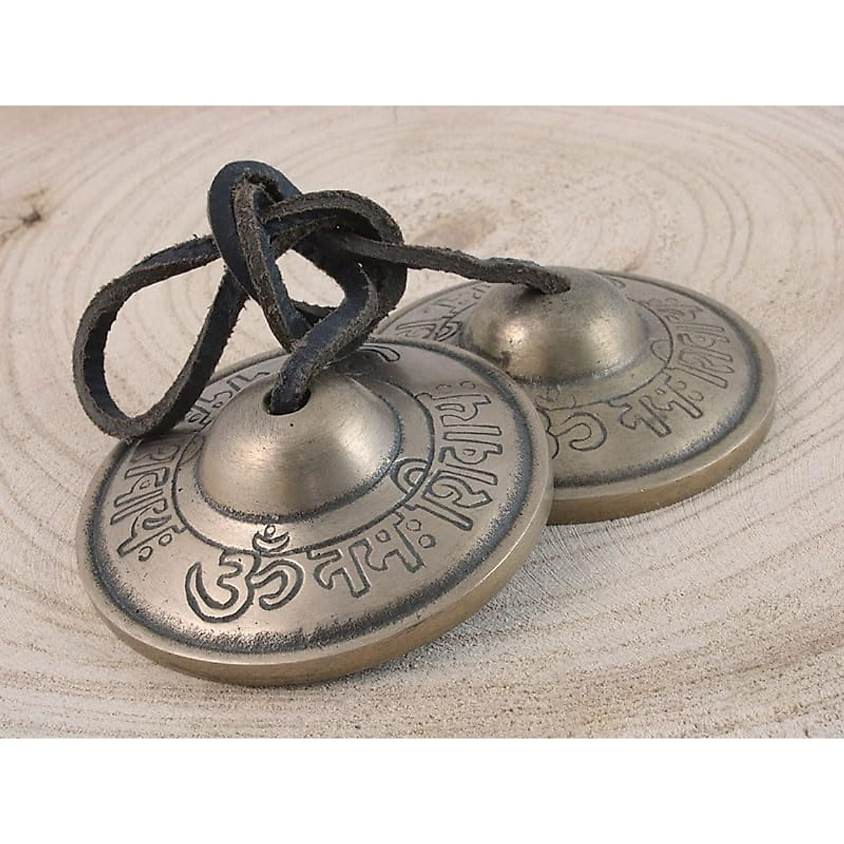 2.25” Diameter Tibetan Tingsha Bell Cymbals Set - Om Nama Shivay Embossed Chimes - Great for Yoga, Meditation, Spiritual, Mindfulness or Relaxation - Handmade in Nepal
