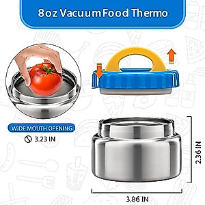 MAISON HUIS 8oz Soup Thermo Wide Mouth Vacuum Insulated Thermo Food Jar, Leak Proof Stainless Steel Food Thermo for Hot&Cold Food Kids Food Lunch Soup Container for School Travel(Blue)