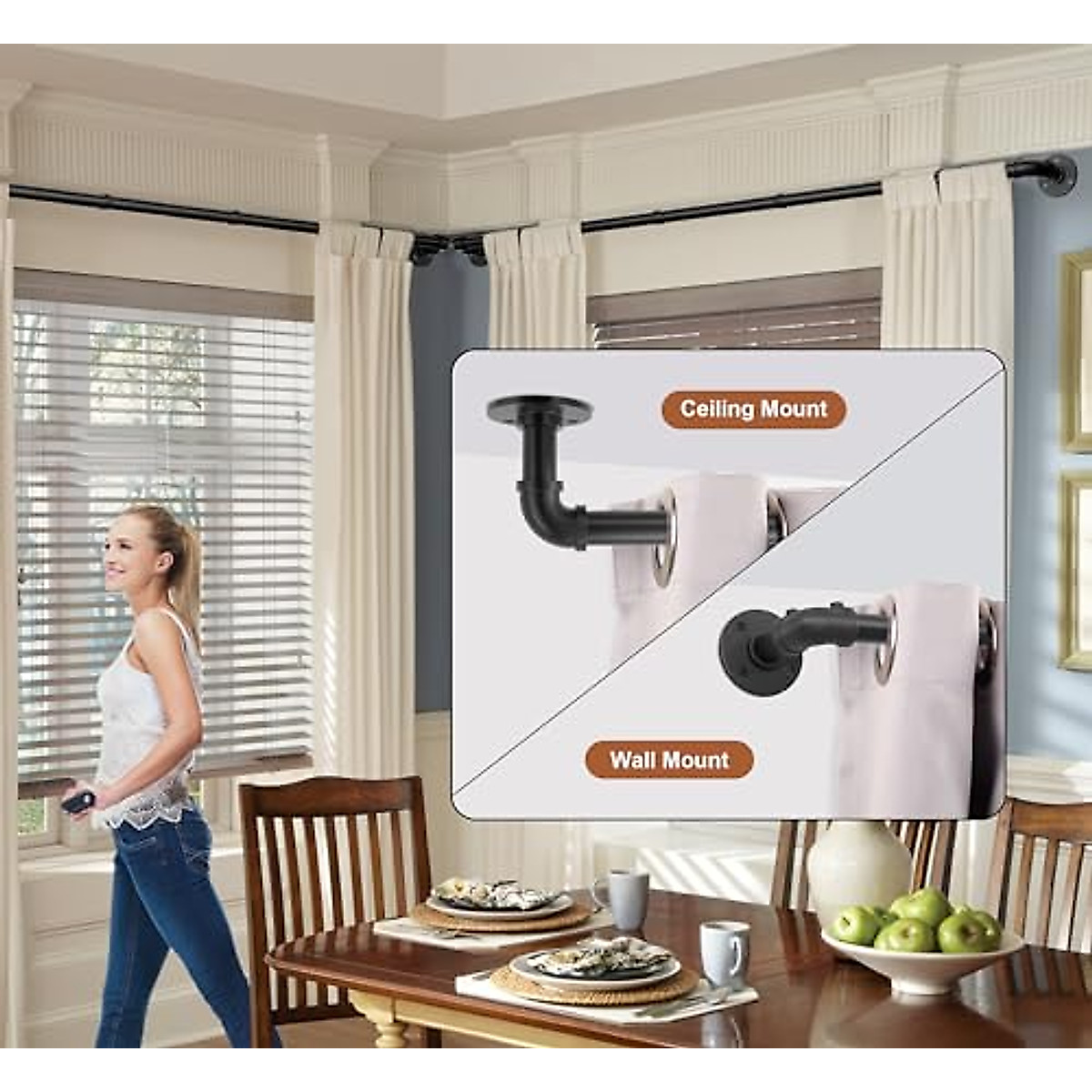 Higswor Blackout Curtain Rod : Industrial Curtain Rods 2 Pack Wrap Around Curtain Rods for Windows 28 to 48 inch Rustic Outdoor Curtain Rod for Bedroom Patio Farmhouse Matte Black Curtain Rod