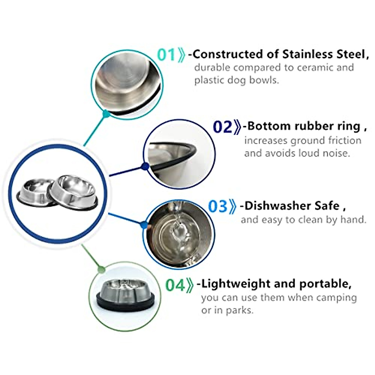 Mutsutaz 2 Pack Stainless Steel Dog Bowls with Rubber Bottom for Kitten, Puppies, Birds，¾ Cup / 6 oz