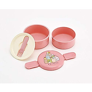 Skater Sumikkogurashi 2 Tier Round Bento Lunch Box with Folk (17oz) - Authentic Japanese Design - Microwave Safe - Pink