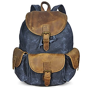 Handadsume Water Resistant Canvas + Leather Large Travel Back-pack Rucksack Knapsack Laptop Bag For Men FB1170 (X-9950-Blue)