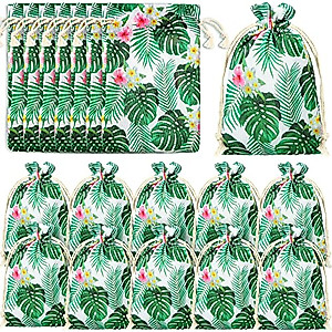 Saintrygo 20 Pcs Luau Gift Drawstring Bags Hawaiian Party Favor Summer Tropical Palm Leaf Candy Bag Jewelry Pouches for Luau Hawaii Party(6 x 8 Inch)