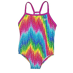 Speedo Girls Thin Strap One Piece Swimsuit (8, Rainbow Zig Zag)