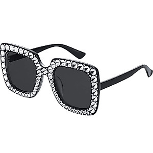 Frienda Women Oversize Square glitter Sunglasses Retro Thick Frame Disco Sunglasses (Black)