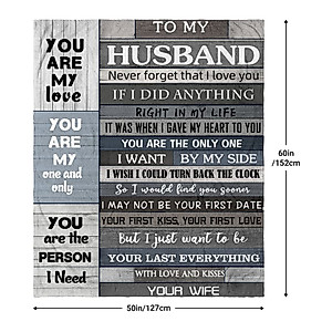 POQUSH Gift for Him/Husband/Men,Husband Birthday Gift, Fathers Day Anniversary Valentines Gifts for Husband, Husband Gifts from Wife, Romantic Presents I Love You Gifts Blanket 60''x50''