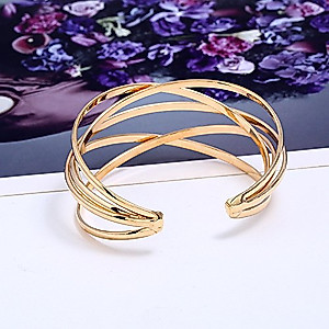 FUTIMELY Boho Chunky Cuff Bracelet for Women,Gold/Silver/Rose gold Multi-layer Cross Wire Bangle Bracelets Open Adjustable Wide Cuff Bracelet Fashion Statement Jewelry