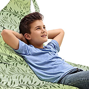 Ambesonne Leaves Lounger Chair Bag, Foliage Leaves Pattern with Venetian Inspirations Vintage Motifs Illustration, High Capacity Storage with Handle Container, Lounger Size, Green Pale Green