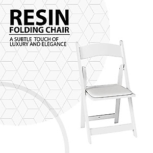 White Resin Stackable Folding Chair - Comfortable White Foldable Chair - Folding Chairs with Padded Seats - Indoor/Outdoor Folding Chairs for Events - Lightweight Foldable Chairs (Set of 4 Pack)