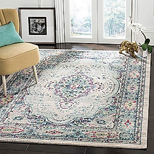 SAFAVIEH Madison Collection Area Rug - 8' x 10', Light Grey & Blue, Oriental Boho Chic Distressed Design, Non-Shedding & Easy Care, Ideal for High Traffic Areas in Living Room, Bedroom (MAD926F)