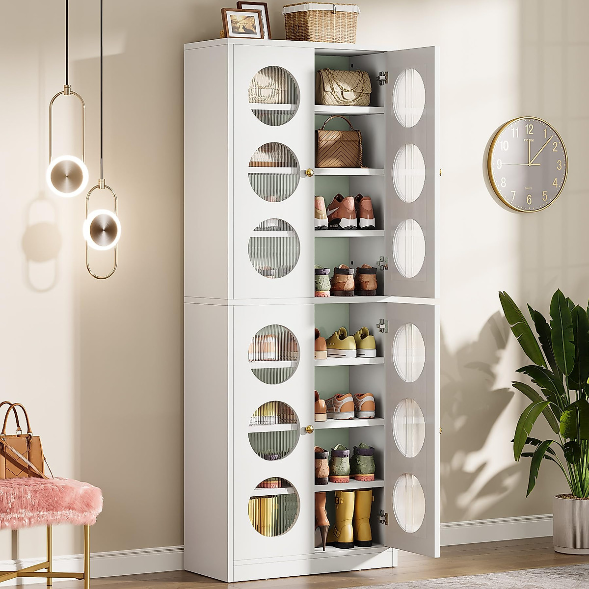 Tribesigns 70.87" Tall Shoe Cabinet Storage for Entryway, 8-Tier White Shoe Organizer Cabinet with Doors for Front Door Entrance, Modern Hidden Shoe Storage Rack with Adjustable Shelves for Closet