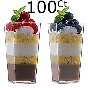 zappy 100 3oz Tall Square Mini Dessert Cups Plastic Dessert Cups Tasting Plastic Shot Glass Shooter Cups Parfait Glasses Appetizer Bowls Trifle Bowl Tumbler Shooter (3oz Dessert Cups 100Ct)