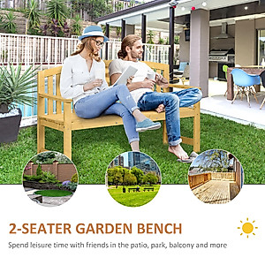 Outsunny 56" Outdoor Wood Bench, 2-Seater Garden Bench with Backrest and Armrest, Patio Bench for Patio, Porch, Poolside, Balcony, Natural